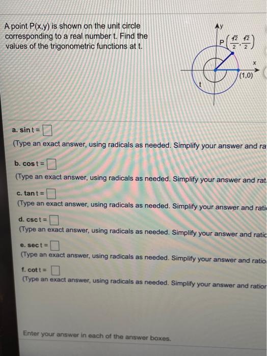 Solved A point P(x,y) is shown on the unit circle | Chegg.com