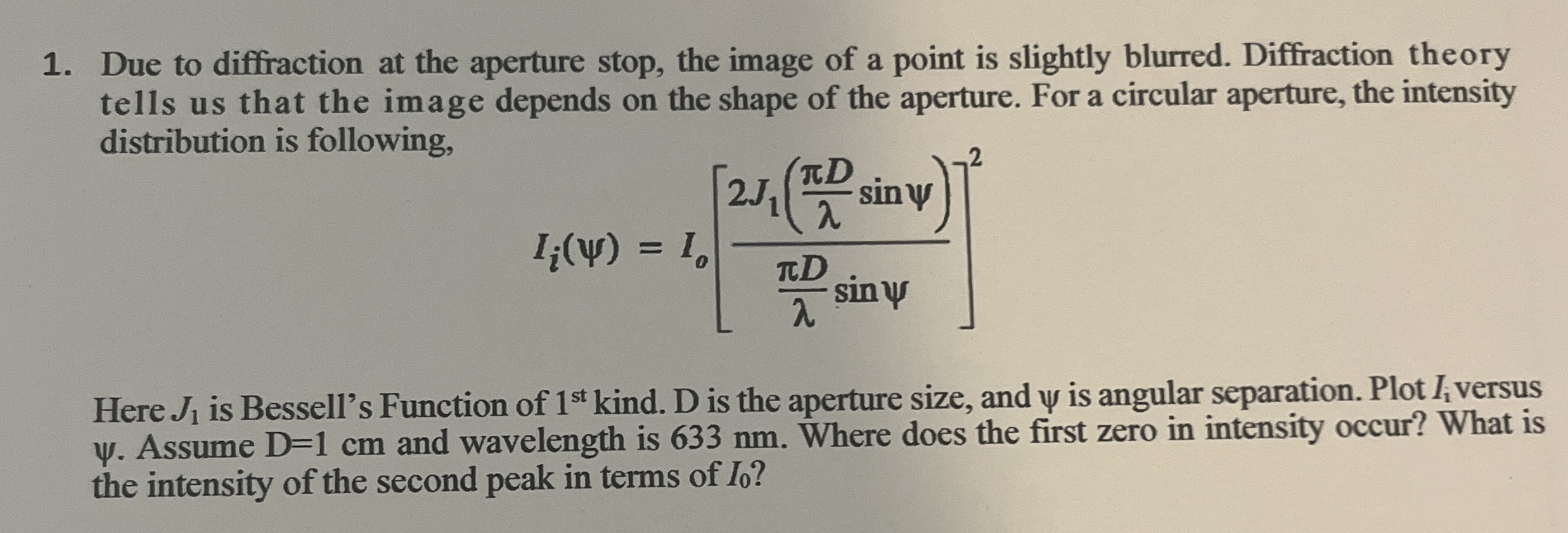 Solved Due to diffraction at the aperture stop, the image of | Chegg.com