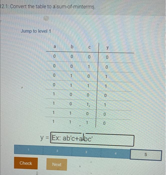 Solved 2.1: Convert the table to a sum-of-minterms. Jump to | Chegg.com