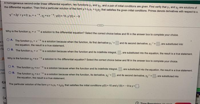 [Solved]: A homogeneous second-order linear differential eq