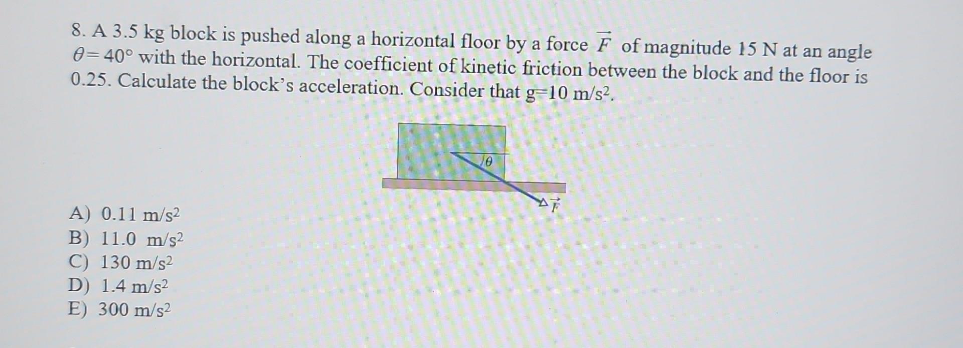 Solved 8. A 3.5 kg block is pushed along a horizontal floor | Chegg.com