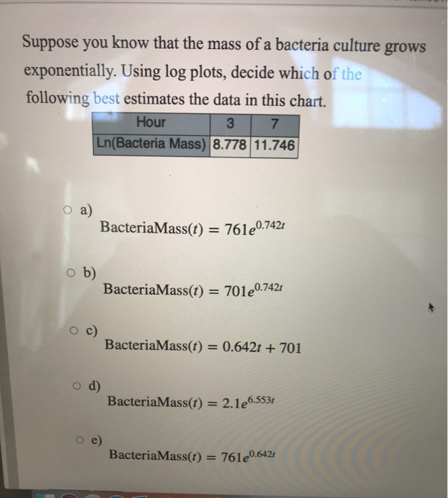 Solved Suppose you know that the mass of a bacteria culture | Chegg.com