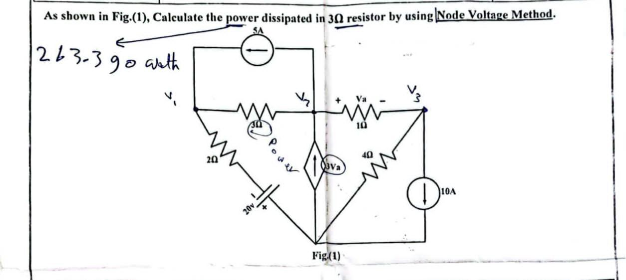 Solved As shown in Fig.(1), Calculate the power dissipated | Chegg.com