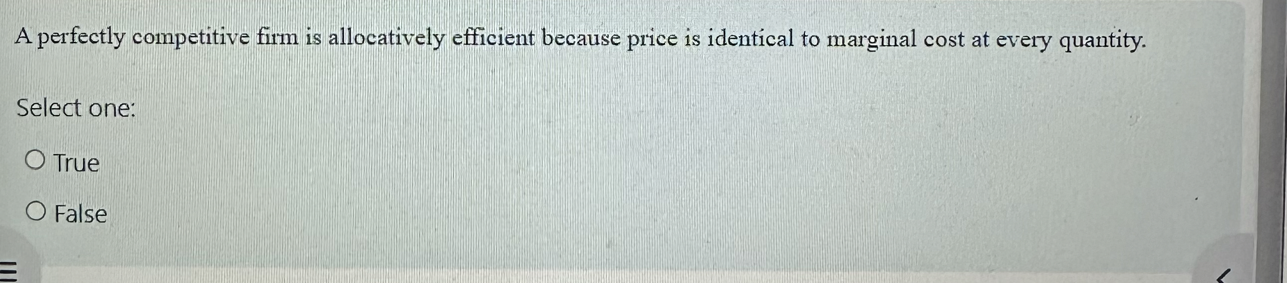 Solved A perfectly competitive firm is allocatively | Chegg.com