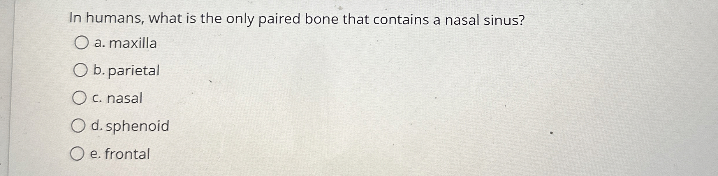 Solved In humans, what is the only paired bone that contains | Chegg.com