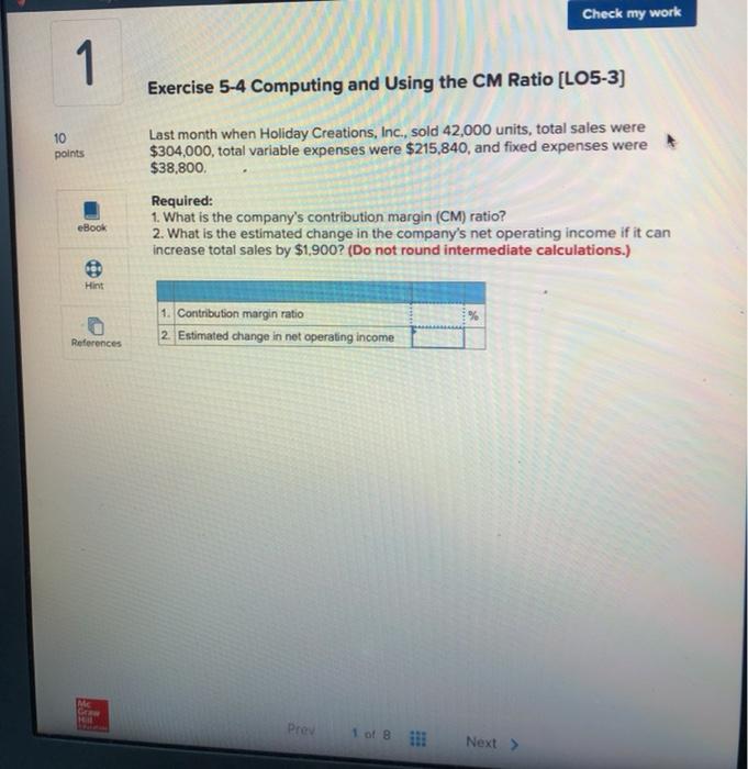 Solved Check my work 1 Exercise 5-4 Computing and Using the | Chegg.com
