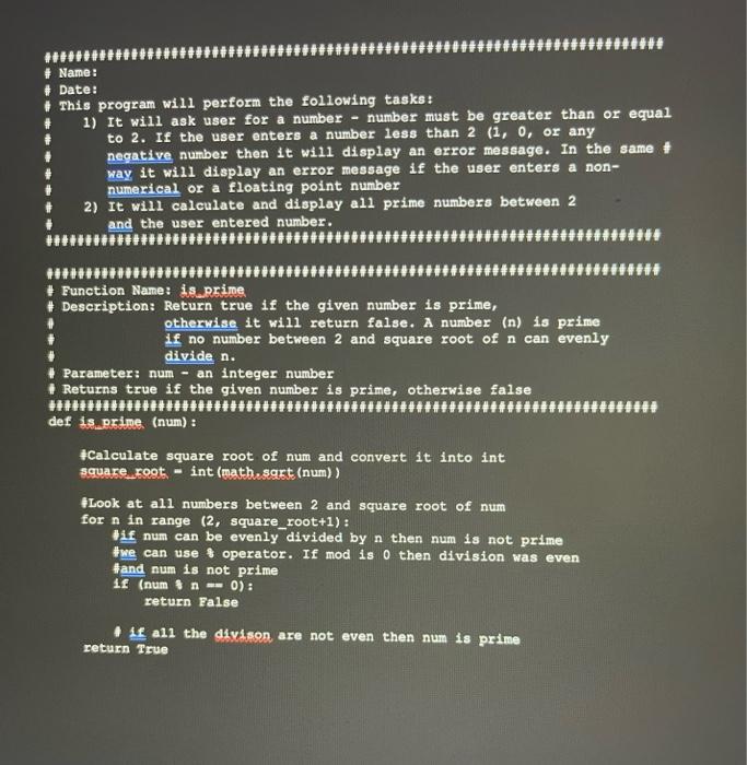 Solved ****** # Name: # Date: # This program will perform | Chegg.com