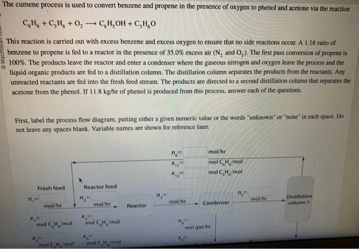 Solved C6H6+C3H6+O2 C6H5OH+C3H6O This reaction is carried | Chegg.com