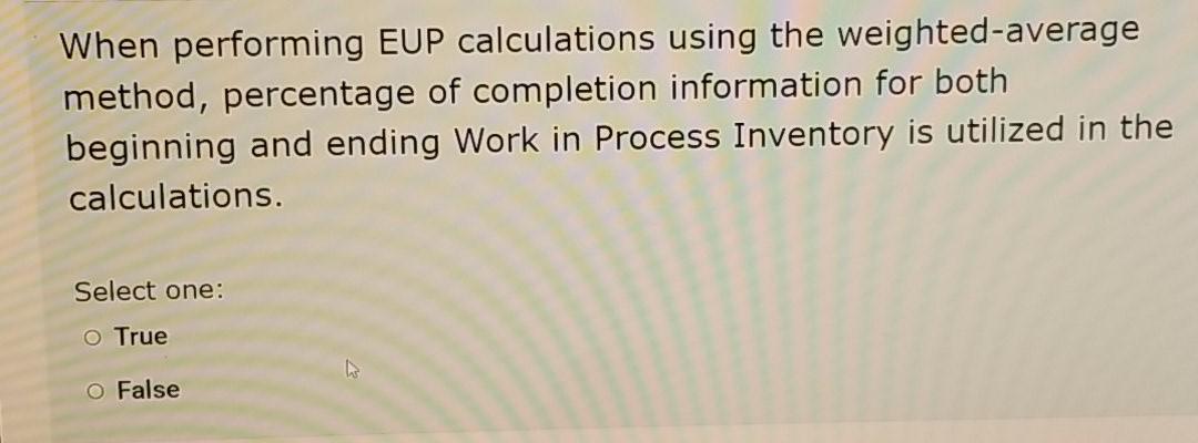 Solved When performing eup calculations using the | Chegg.com