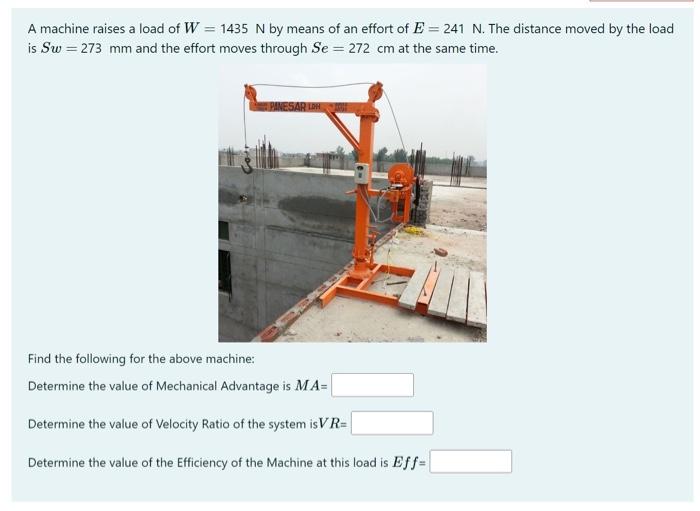 Solved A machine raises a load of W=1435 N by means of an | Chegg.com