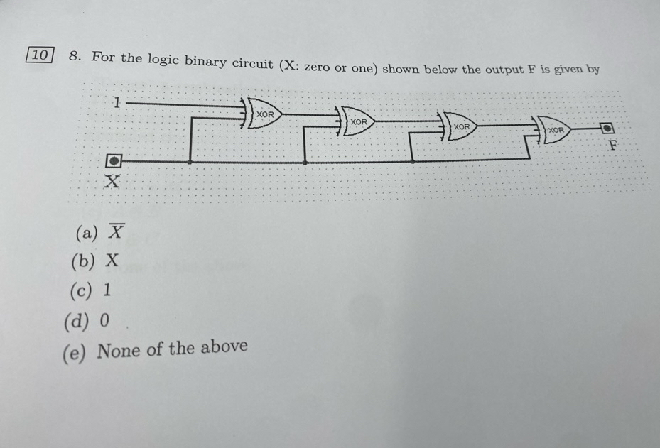 Solved 108. ﻿For the logic binary circuit ( x ﻿: zero or | Chegg.com