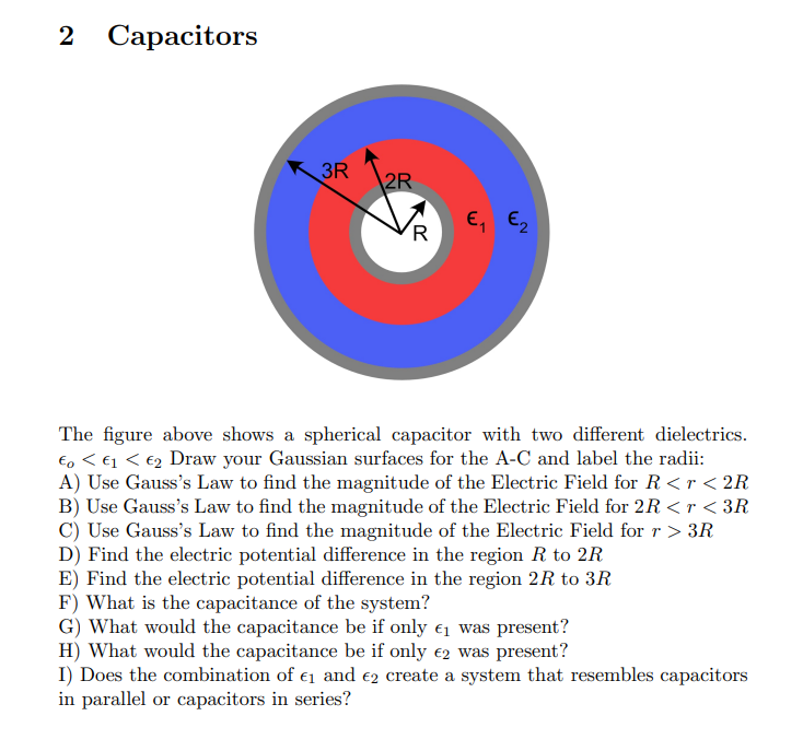 Solved 2 ﻿CapacitorsThe figure above shows a spherical | Chegg.com