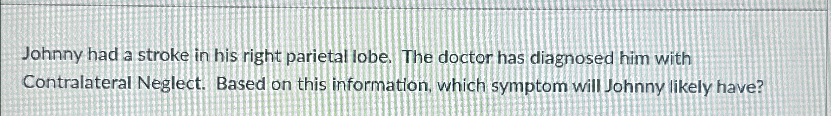 Solved Johnny had a stroke in his right parietal lobe. The | Chegg.com