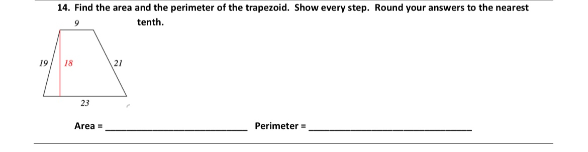 Solved Find the area and the perimeter of the trapezoid. | Chegg.com