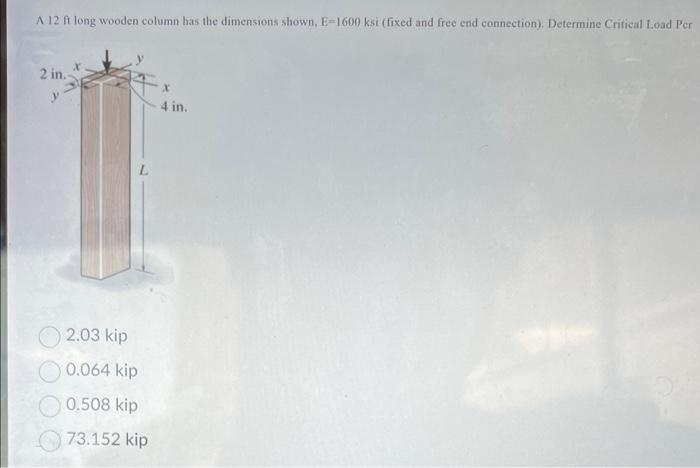 Solved A. 12ft long wooden column has the dimensions shown. | Chegg.com
