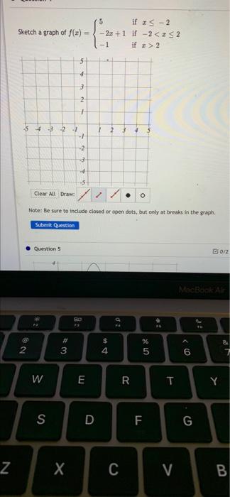 Solved Sketch a graph of f(x) 5 if S - 2 -2x +1 if -2