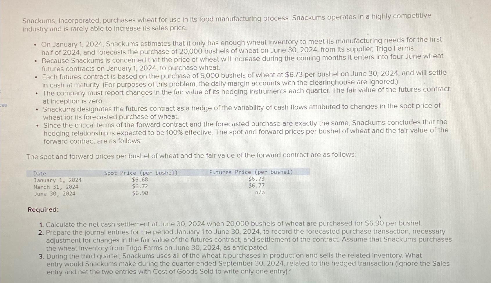 Snackums, Incorporated, purchases wheat for use in | Chegg.com