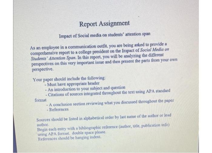 Report Assignment Impact of Social media on students' | Chegg.com