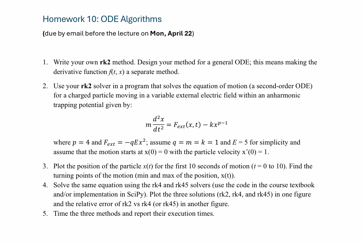 Solved Homework 10: ODE Algorithms In python code plase and | Chegg.com