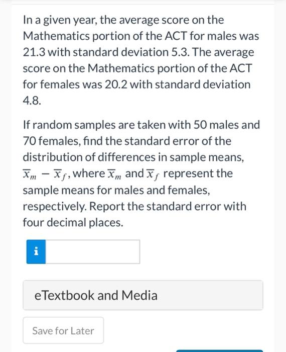 Solved In a given year, the average score on the Mathematics | Chegg.com