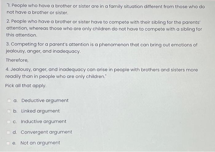 Solved "1. People who have a brother or sister are in a | Chegg.com
