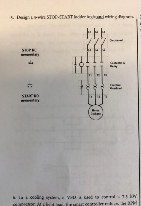 5. Design a 3-wire STOP-START ladder logic and wiring | Chegg.com