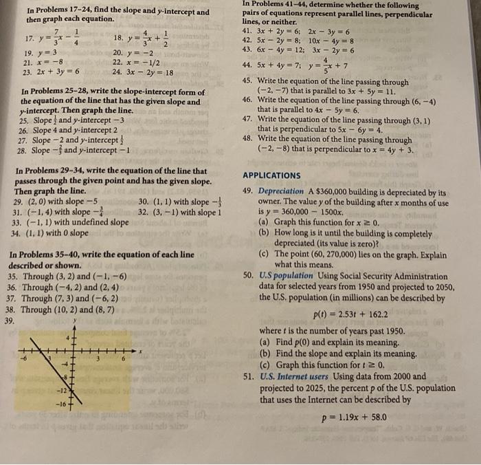 Solved In Problems 17-24, find the slope and y-intercept and | Chegg.com