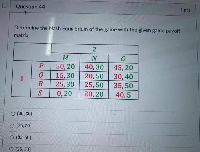 Solved Determine the Nash Equilibrium of the game with the | Chegg.com