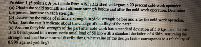 Solved Problem 1 (5 points): A part made from AISI 1212 | Chegg.com