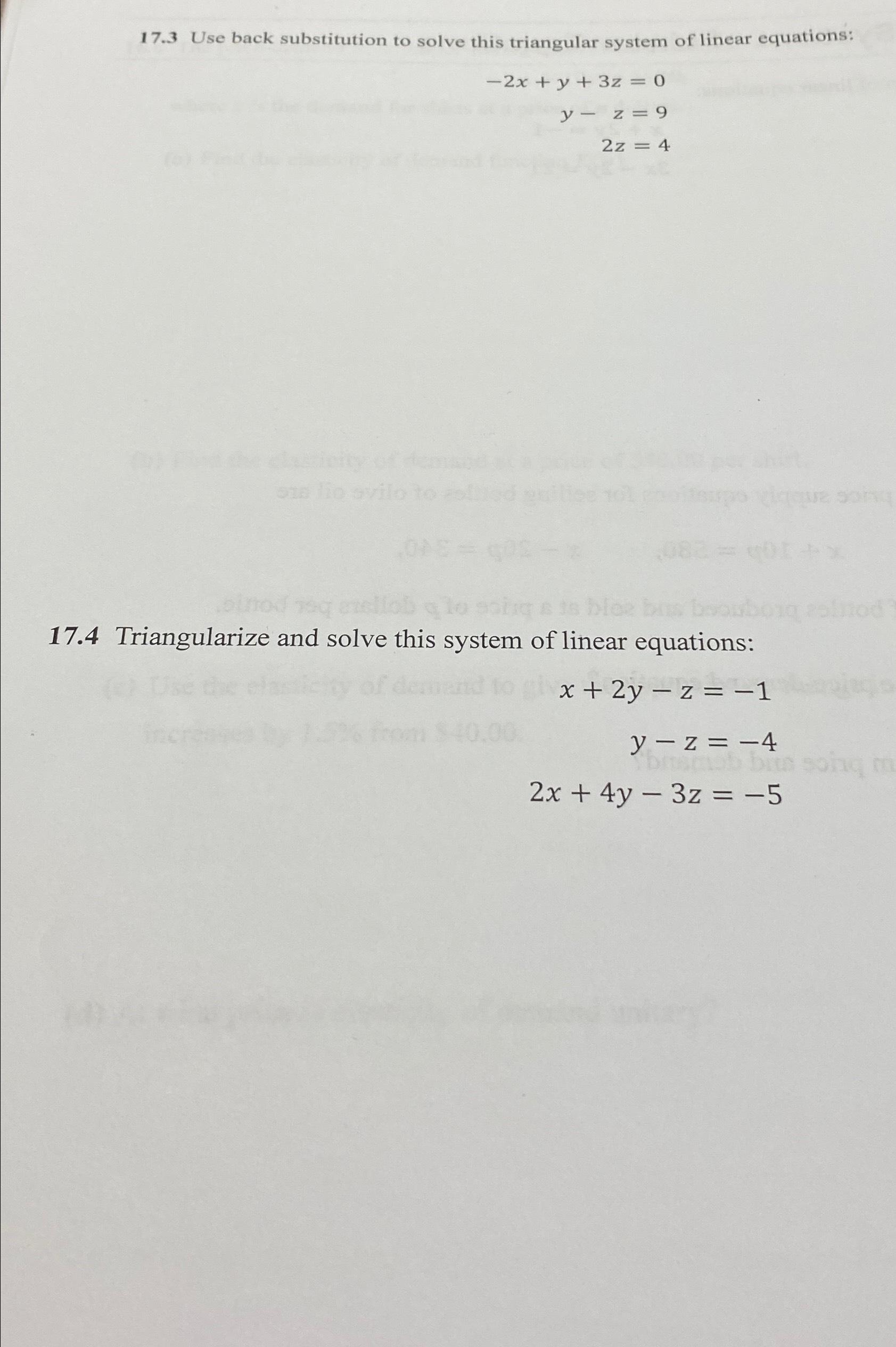 Solved 17.3 ﻿Use back substitution to solve this triangular | Chegg.com