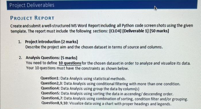 PROJECT REPORT Create and submit a well-structured MS | Chegg.com