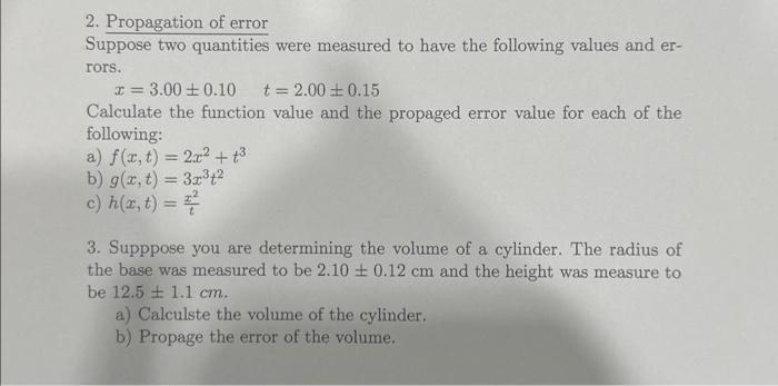 Solved 2. Propagation of error Suppose two quantities were | Chegg.com