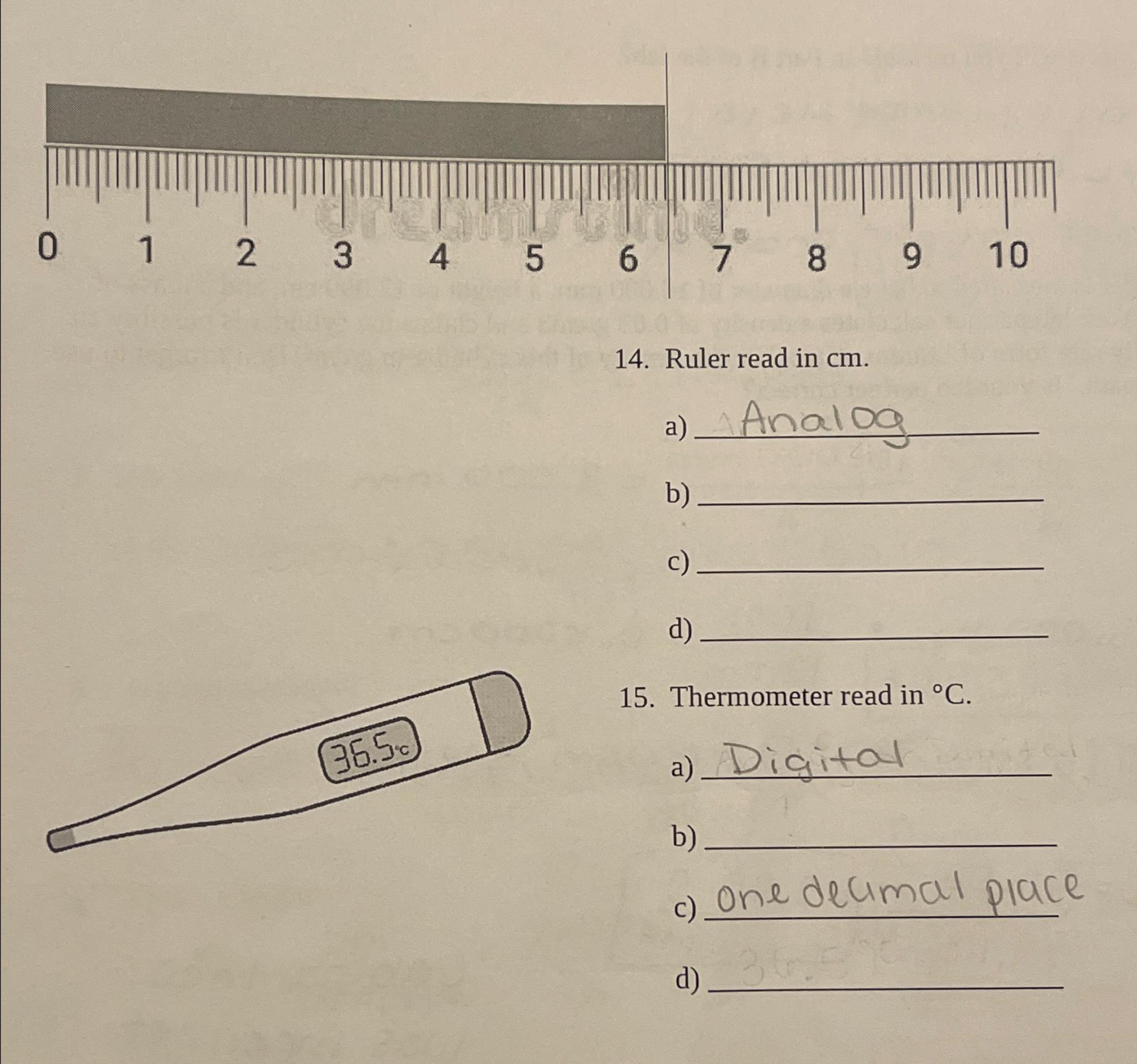 Solved Ruler read in cm.a) ﻿Analogb)c)d)Thermometer read in | Chegg.com