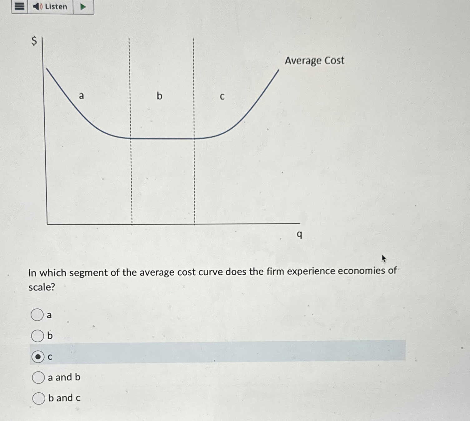 Solved ListenIn which segment of the average cost curve does | Chegg.com