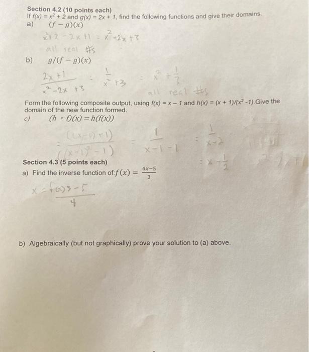 Solved Section 4.2 (10 points each) If f(x) = x2 + 2 and | Chegg.com