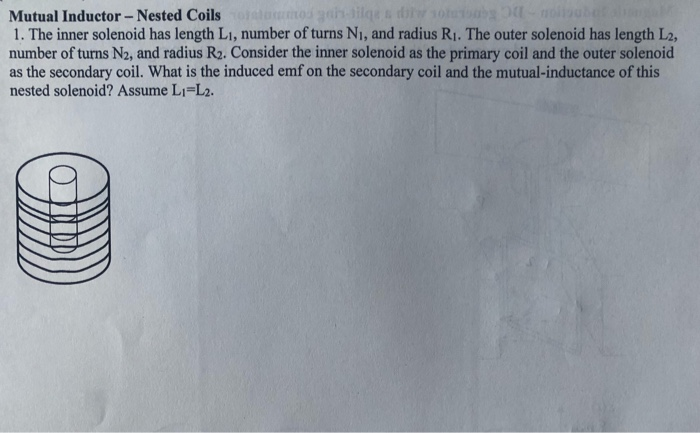Solved Mutual Inductor - Nested Coils 1. The inner solenoid | Chegg.com