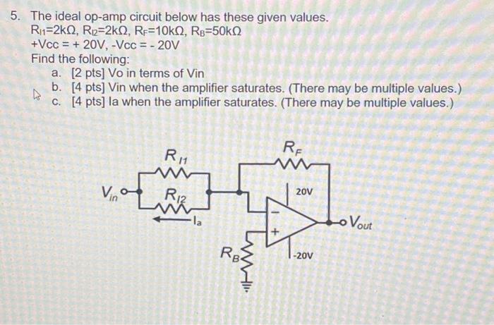 Solved 5. The ideal op-amp circuit below has these given | Chegg.com