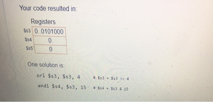 Goal: Isolate bits 7.4 in $s3 to be right-most 4 bits | Chegg.com