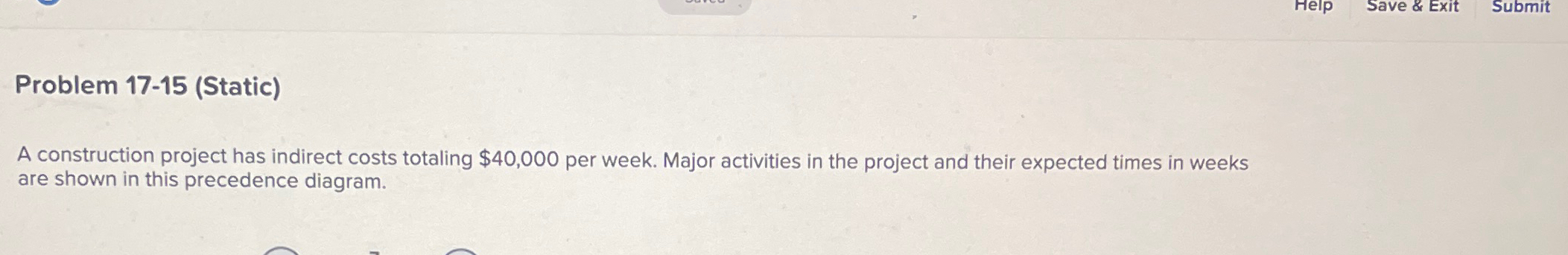 Solved Problem 17-15 (Static)A construction project has | Chegg.com