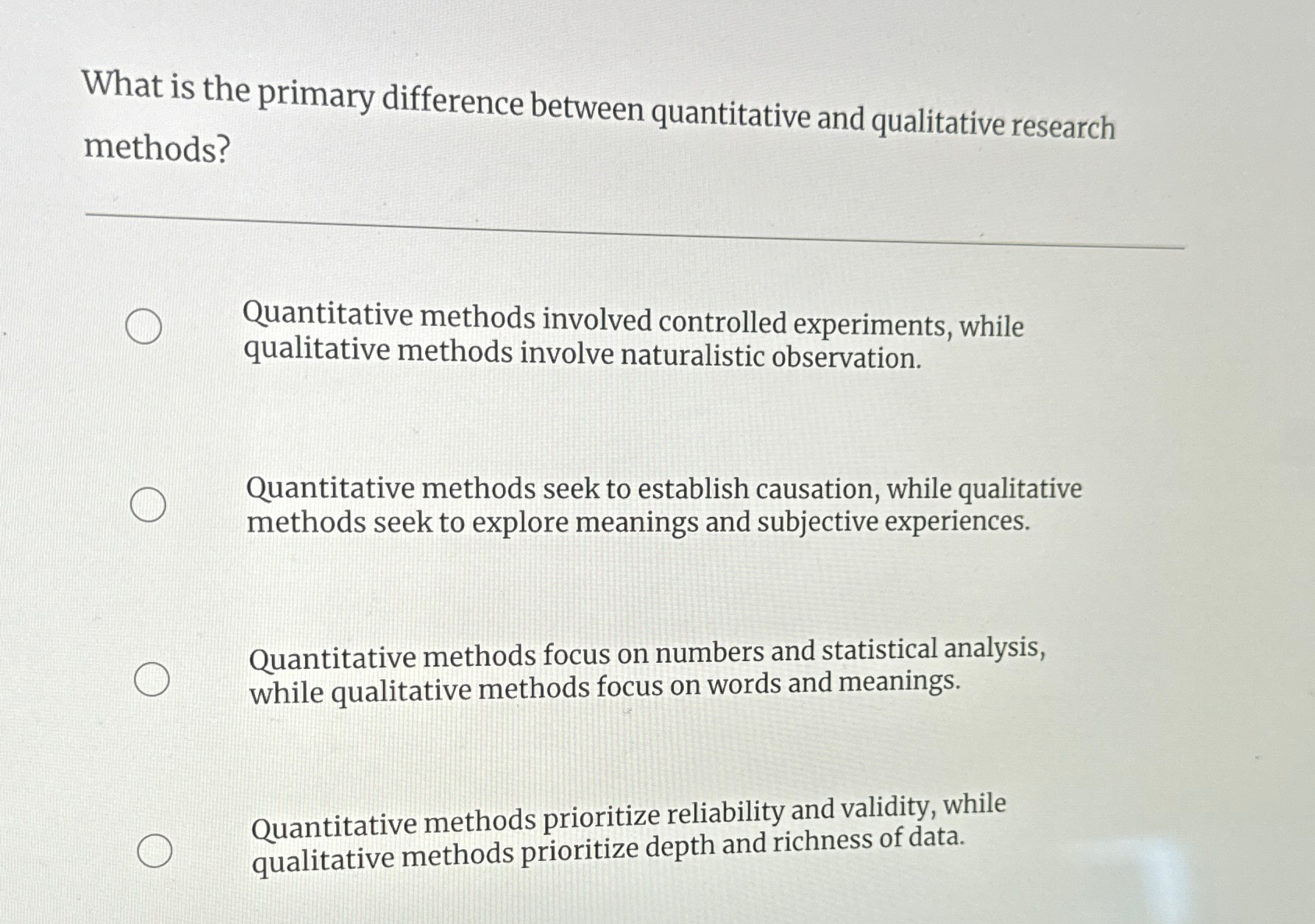 Solved What is the primary difference between quantitative | Chegg.com