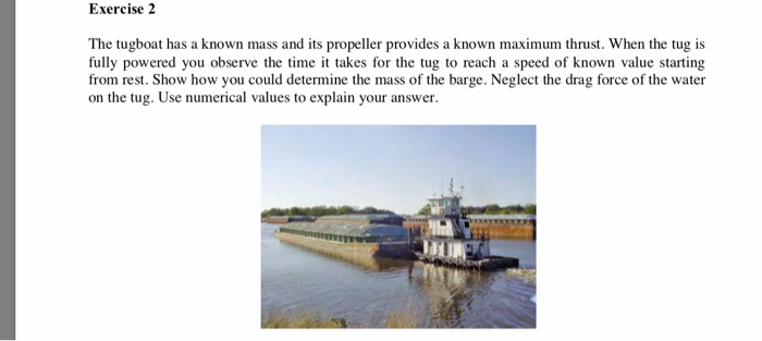 Solved Exercise 2 The tugboat has a known mass and its | Chegg.com