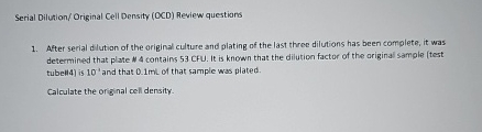 Solved Serial Dilution/ ﻿Original Cell Density (OCD) ﻿Review | Chegg.com