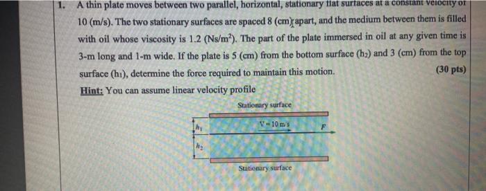 Solved 1. A thin plate moves between two parallel, | Chegg.com