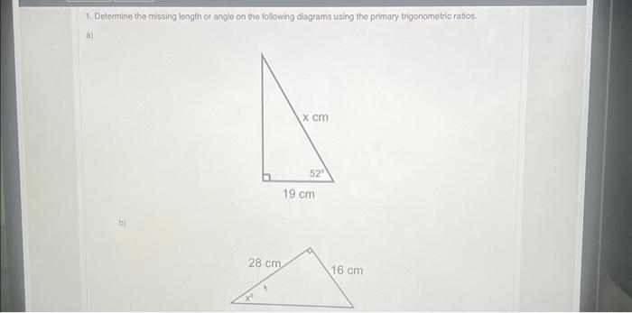 Solved 2. Determine the missing length in the following | Chegg.com