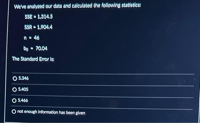 Solved Weve analyzed our data and calculated the following | Chegg.com