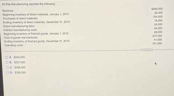 Solved All Rite Manufacturing reported the following: | Chegg.com