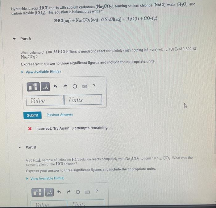 Solved Hydrochloric acid (HCl) reacts with sodium carbonate | Chegg.com