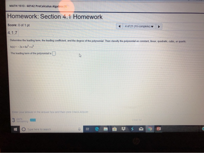 Solved MATH 1513 - 60142 PreCalculus Algebra (1) Homework: | Chegg.com