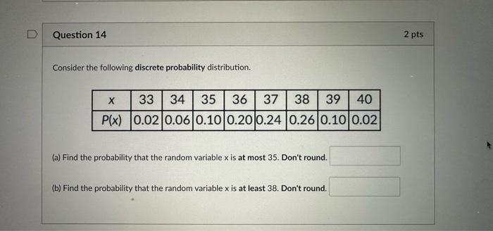 Solved Consider the following discrete probability | Chegg.com