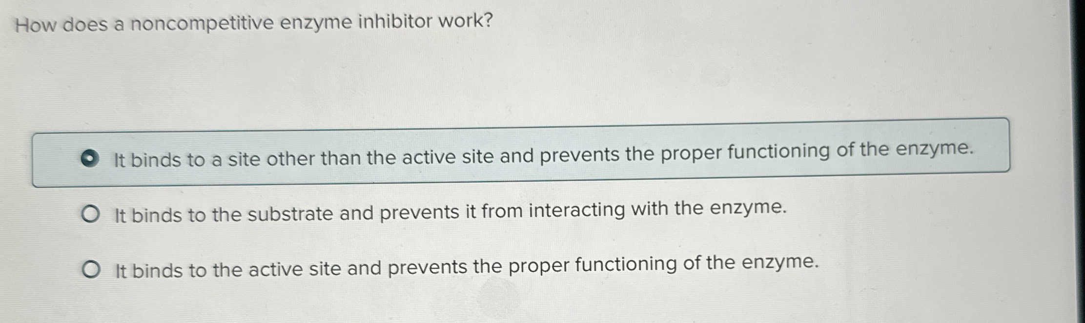 Solved How does a noncompetitive enzyme inhibitor work?It | Chegg.com